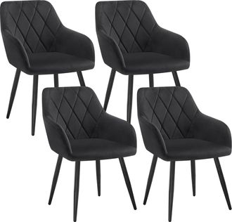 Woltu 4er Set Esszimmerst&uuml;hle mit Armlehne R&uuml;ckenlehne, f&uuml;r Esszimmer Wohnzimmer K&uuml;che, Bequeme K&uuml;chenst&uuml;hle gepolstert mit Samtbezug, Metallbeinen, Schwarz