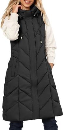 Generic Vestes dhiver 2026 pour femme - Doudoune isol&eacute;e et chaude - Veste &agrave; capuche sans manches avec fermeture &eacute;clair - Pour temps froid et confort, Noir, 3X