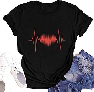 Generic T-shirt pour femme - Manches courtes - Col rond - D&eacute;contract&eacute; - Imprim&eacute; coeur - Printemps &eacute;t&eacute; - T-shirt de sport &eacute;l&eacute;gant et ample - V&ecirc;tement d&eacute;t&eacute; Y2k 