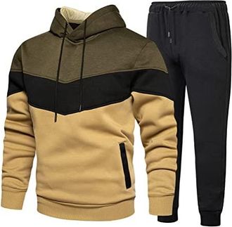 Onsoyours Ensemble A Capuche Homme Chic Pois Sweat À Capuche Et Pantalon Fitness Décontracté Hoodie Survetement Sport D Kaki L
