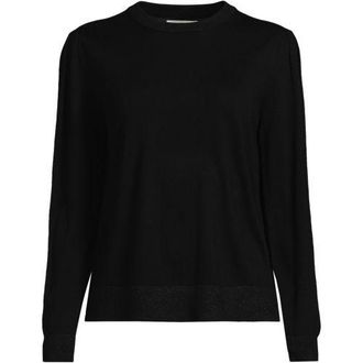 Lands End Merino-Pullover mit Lurex-Ausschnitt, Damen, Gr&ouml;&szlig;e:44-46 regular, Schwarz, Wolle, by Lands End