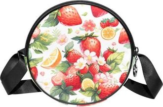 Generic Sac &agrave; bandouli&egrave;re rond pour femme, motif fruits d&eacute;t&eacute; color&eacute;s, petit sac &agrave; bandouli&egrave;re avec fermeture &eacute;clair, bretelles r&eacute;glables, sac &agrave; main rond d&eacute;co