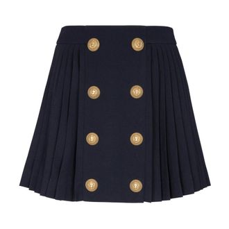 Balmain Faltenrock mit L&ouml;wenkopfkn&ouml;pfen - - Skirts - Damen - Blau - L