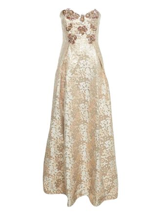 Badgley Mischka robe en brocart à sequins - Tons neutres