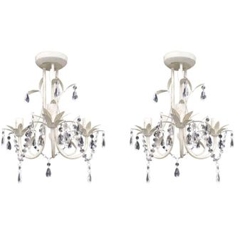 vidaXL Vidaxl - Lustres suspendus &agrave; cristaux 2 pcs Blanc &eacute;l&eacute;gant