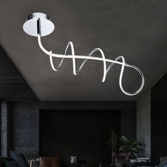 Globo Lighting Plafonnier design LED spirale moderne argent&eacute;, design LED moderne, chrome opale blanc, 30W 1753Lm blanc chaud, LxlxH 72x19x49 cm