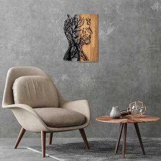 Wallity Decorative Wooden Wall Accessory, Black & Walnut, 43 x 3 x 58 cm | 50% Wood (3 cm) & 50% Metal (1.5 mm) | Unique Design, Perfect for Home Decor