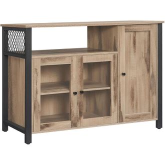 Vasagle Meuble de Rangement, avec 3 Portes, 33 x 110 x 75 cm, Style Rustique, Marron et Noir
