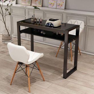 Generic Manicure Table Station Porfor Technicians, Double Layer Storage Shelf Heavy Duty Steel Frame Pedicure, Beauty Nail Care(Black,120X40X78Cm)