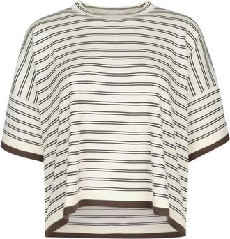 Brunello Cucinelli Femme, Tops, Blanc, Taille: 36 FR Striped Knit Cropped Top