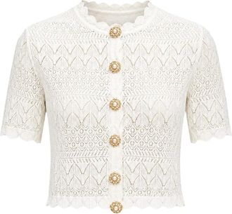 Self Portrait Haut en maille pointelle - Femme - Pulls - Blanc - Taille: 36 FR