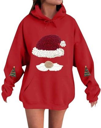 Generico Sweat &agrave; capuche pour femme &agrave; capuche en molleton dautomne dhiver &agrave; manches longues en coton renne confortable hoodie sweatshirt classique surdimension