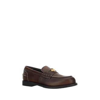 Miu Miu Womens Brown Calf Leather Bos Taurus Slip-On Loafers