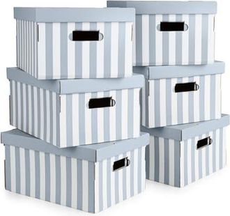 Compactor Shirt Aufbewahrungsboxen aus Karton, blau-weiß gestreift, mit einfarbigem Deckel, rechteckig, Büro, Ankleidezimmer, Wohnzimmer, 40 × 31 × 21 cm, 6 Stü