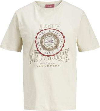 Jack & Jones Damen JXLAURA REG SS Tee JRS T-Shirt, Bone White/Print:New York, Medium