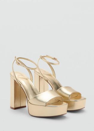 Mango Sandales talon effet m&eacute;tallis&eacute; or - Femme - 35 - MANGO