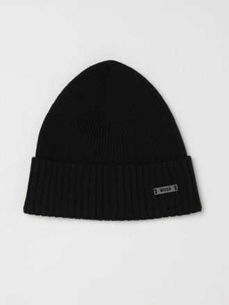 HUGO BOSS Bonnet beanie en pure laine c&ocirc;tel&eacute;e avec revers et logo m&eacute;tallique