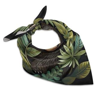 Generic Écharpe carrée en soie légère avec motif de feuilles de paresseux et jungle tropicale, écharpe pour cheveux, foulard respirant, cadeau pour homme et f