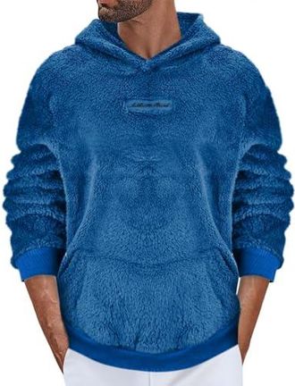 Generic Sweat à capuche moelleux pour homme - Automne et hiver - Chaud - Coupe ample - Cadeau de Noël, bleu, XXL
