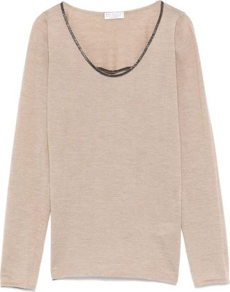 Brunello Cucinelli Top mit Perlenbesatz - Nude