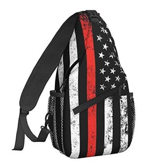 Generic Drapeau Patriotique Des Pompiers Am&eacute;ricains Sac &Agrave; Dos Bandouli&egrave;re Pratique Sling Bag L&eacute;ger Sac Poitrine Pour Shopping Homme Voyage