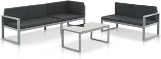 vidaXL Vidaxl - Salon de jardin 3 places avec coussins - Aluminium noir r&eacute;sistant aux intemp&eacute;ries - Table basse 90x50cm en verre - Confort optimal
