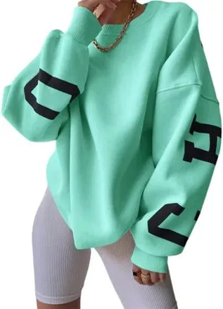 ORANDESIGNE A Vert Clair Femme Pull Imprimé Sweatshirt Top Femmes Sweat à Capuche Manches Longues Automne Mode Chemise Fille Pullover Jumper Hoodie Sweat Tops XXL
