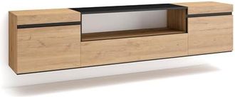 Skraut Home | TV-Schrank, Lowboard | f&uuml;r Wohnzimmer und Esszimmer | 200x45x35cm | F&uuml;r TV-Ger&auml;te bis zu 80 | H&auml;ngend | Moderner Stil | Eiche Schwarz