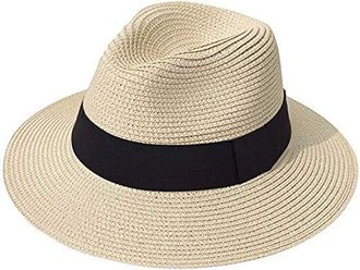 Dreshow Femme Homme Chapeau de Paille Panama Chapeau Été Large Bord Chapeau de Soleil Anti-UV pour Plage Voyage Fedora Chapeau de Soleil