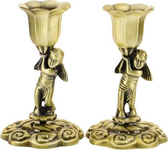 Angoily 2PCS Gold Kerzenhalter f&uuml;r S&auml;ule Kerzen Vintage Leuchter Halter Europ&auml;ischen Stil Antike Weihnachten Engel Kerzenhalter f&uuml;r Tafelaufsatz Hochzeit Einz