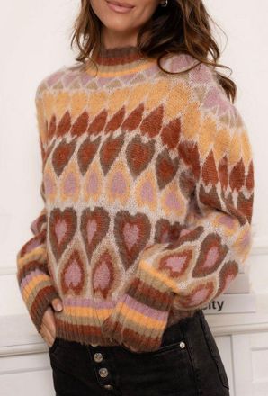 Von Herzen Rundhalspullover bunter Pullover mit Herzen - Onesize - k&uuml;rzer geschnitten mit bunten Herzchen
