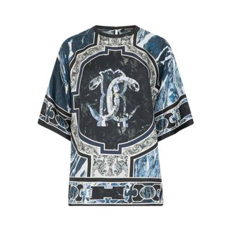 Roberto Cavalli T-Shirt mit Spiegel-Schlangen-Monogramm und Marmordruck - - Tops - Damen - Blau - XL