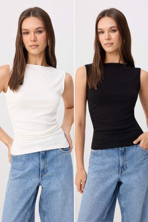 Trendyol 2er-Pack &auml;rmellose, taillierte Blusen - Schwarz