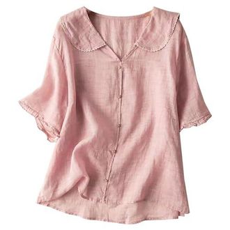 Generic Haut Femme Rose Soldes Blouse Femme Manches Courtes Chemisier Blanc Vetement Indien Turquoise Imprim&eacute; Fleurs Tee Shirts Col V T Blanche Grande Taille 