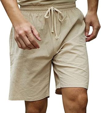 Generic Short surdimensionn&eacute; en coton et lin pour homme - Short d&eacute;t&eacute; d&eacute;contract&eacute; fronc&eacute; - Poche solide - Short d&eacute;contract&eacute; - Pantalon l&eacute;ger, kaki, XXL