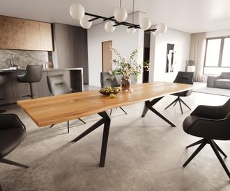 DELIFE Esstisch Edge 300x100x4 Eiche Natur Zenthara kantig Metall Schwarz Live-Edge, Esstische, Baumkantenm&ouml;bel, Massivholzm&ouml;bel, Massivholz