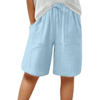 Generic Pantalons de Jogging Hommes Pantalons Shorts pour Femmes Longueur Genou Lin Jambe Large Taille Haute Pantalon de Plage / &Eacute;t&eacute; Casual Vacances, bleu cla