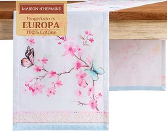Maison d'Hermine Blossoms in Spring Chemin de Table 100 % Coton pour f&ecirc;tes D&icirc;ner Vacances Cuisine Printemps/&Eacute;t&eacute; (50cm x 150cm)