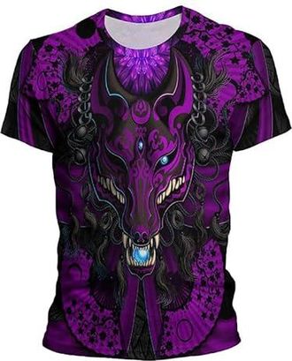 Keephen T-Shirt de Sport pour Hommes Tee-Shirt imprimé en 3D Fox Wofl Pull décontracté Vintage à col Ras du Cou et à Manches Courtes Tops dété