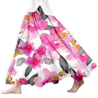 Generico Jupes longues pour femme - Jupe de plage &eacute;l&eacute;gante et color&eacute;e avec imprim&eacute; floral - Jupe pliss&eacute;e chic vintage en ligne - Jupe d&eacute;contract&eacute;e l&eacute;g&egrave;re et a&eacute;