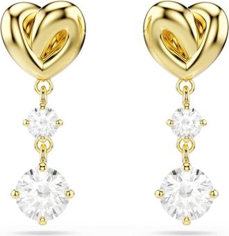 Swarovski Lifelong Drop-Ohrh&auml;nger, Rundschliff, Herz, Wei&szlig;, Goldlegierungsschicht
