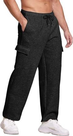Generic Pantalon de surv&ecirc;tement doubl&eacute; en polaire pour homme, pantalon de surv&ecirc;tement cargo &agrave; bas ouvert pour homme, pantalon de jogging &agrave; jambe large avec po