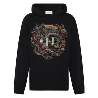 Philipp Plein Homme, Sweatshirts et sweats &agrave; capuche, Noir, Taille: XL Fleece Sweat &agrave; capuche SweaT-shirt Dragon