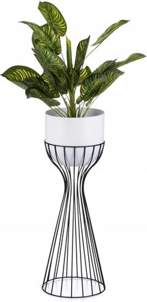 HowHomely Moderne Blumenständer Metall 56 cm Hoch mit Weiß Blumentopf Rund 18 cm Ø auf Robuste Schwarz Ständer - Pflanzenständer zur Dekoration Innenräumen