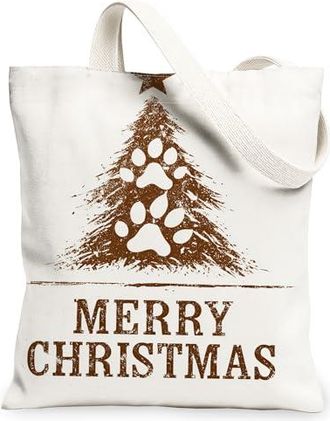 Generic Sacs fourre-tout r&eacute;utilisables en toile avec imprim&eacute; de pattes de No&euml;l, motif arbre de vacances, sacs d&eacute;picerie r&eacute;utilisables, l&eacute;gers et lavables, bla