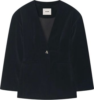 &Aacute;eron Femme, Vestes, Noir, Taille: 38 FR Collarless Waisted Velvet Blazer