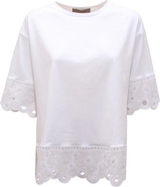 D.exterior Femme, Blouses et Chemises, Blanc, Taille: 36 FR San Gallo Pois Ricamo T-Shirt