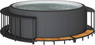 vidaXL Whirlpool-Umrandung mit Stauraum Holztreppe Schwarz Poly Rattan - Vidaxl