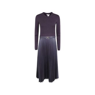 Twinset Langes Strickkleid aus Kunstleder - - Dresses - Damen - Braun - M