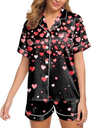 Generic Ensemble de pyjama deux pi&egrave;ces en satin de soie pour femmes, cadeau de Saint-Valentin 2026, v&ecirc;tements de nuit, v&ecirc;tements de d&eacute;tente boutonn&eacute;s, rose, X